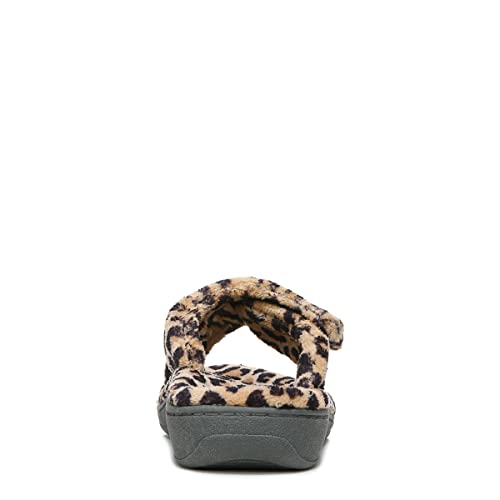 Vionic Women's Indulge Relax Slipper - Ladies Comfortable Cozy Adjustable House Slippers with Concealed Orthotic Arch Support Leopard Natural 12 Medium