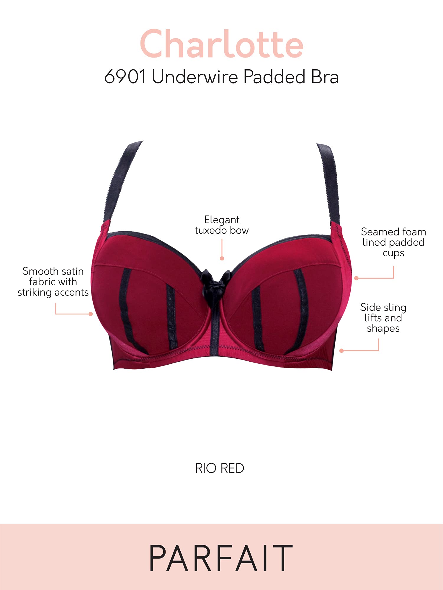 PARFAIT Charlotte 6901 Women's Full Busted and Full Figured Sexy Padded Bra-Rio Red-40F