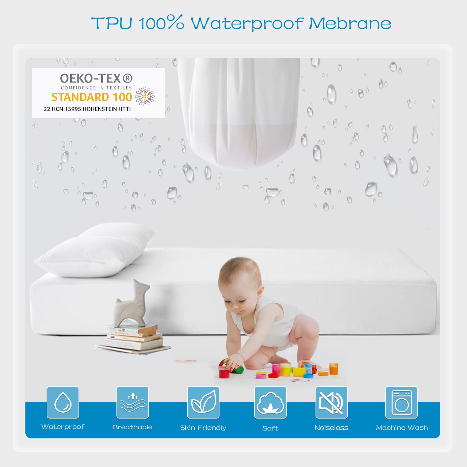 GRT 2 Pack 100% Waterproof Mattress Protector Queen Size, Breathable & Noiseless Waterproof Mattress Cover Fitted Deep Pocket from 5" to 21", Smooth Washable Queen Bed Protector - Vinyl Free