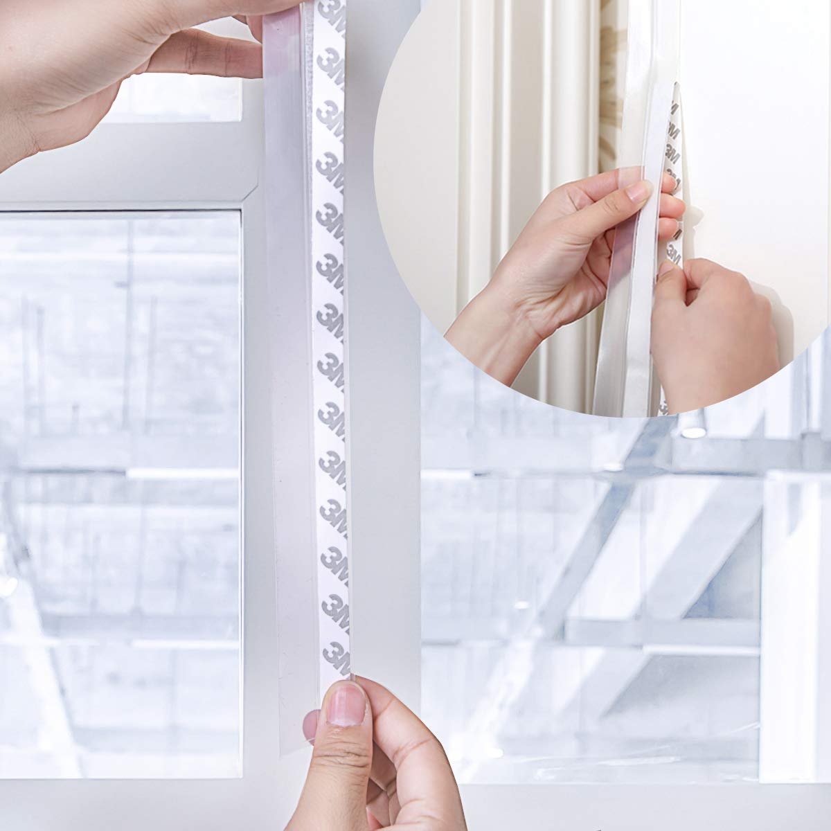 Silicone Seal Strip,Weather Stripping for Door or Window,Weatherproof Soundproof Self Adhesive Door Strip Bottom, Door Draft Stopper Silicone Strip Tape for Doors Windows and Shower Glass Gaps