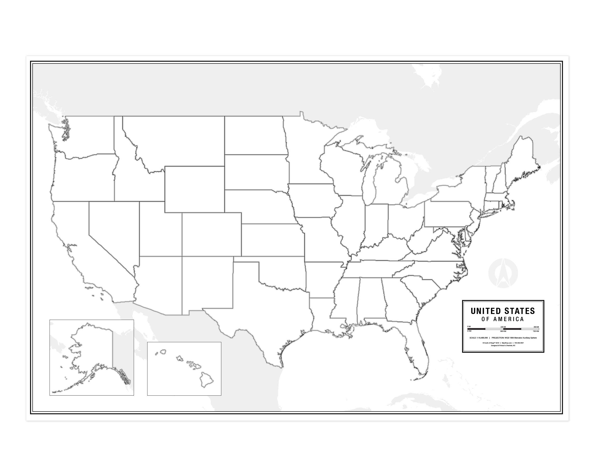 Large Blank United States Outline Map Poster, Laminated, 36” x 24” | Great Blank Wall Map for Classroom or Home Study | Free Dry Erase Marker Included | Includes Detailed Laminated Answer Sheet