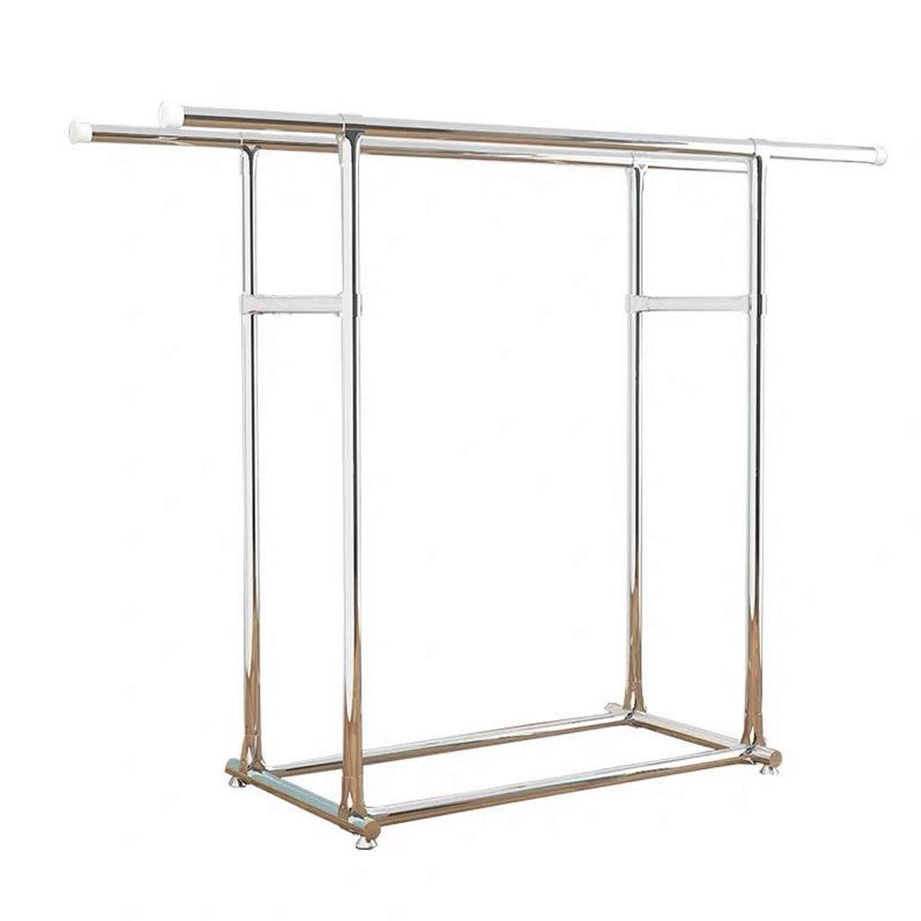 Jixi Drying Rack Clothes Airer Stainless Steel Drying Rack Floor Telescopic Indoor and Outdoor Home Balcony Double Pole Clothes Hanger Laundry Rack (Color : Stainless Steel)