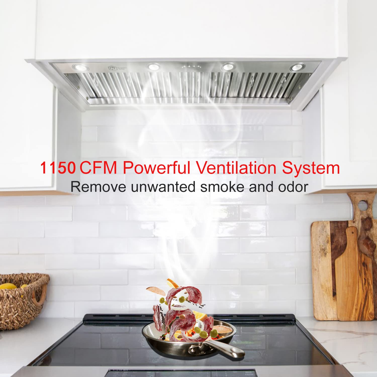CT Copper Tailor Built-in Range Hood Insert Vent 48 Inch, 1150 CFM with 4-Speed Fan, LED Light, Dishwasher-safe Baffle Filter,Stainless Steel