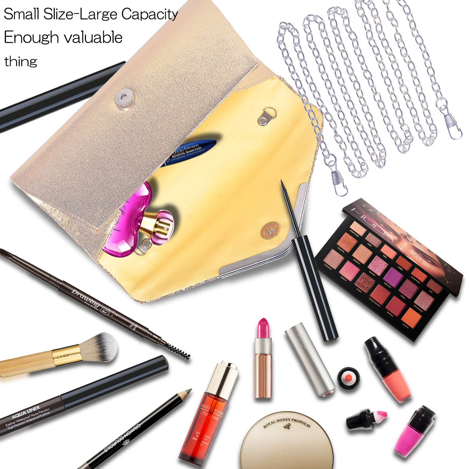 Women Evening Envelope Handbag Prom Sequin Clutch Purse Shoulder Cross Body Bag (Gold)