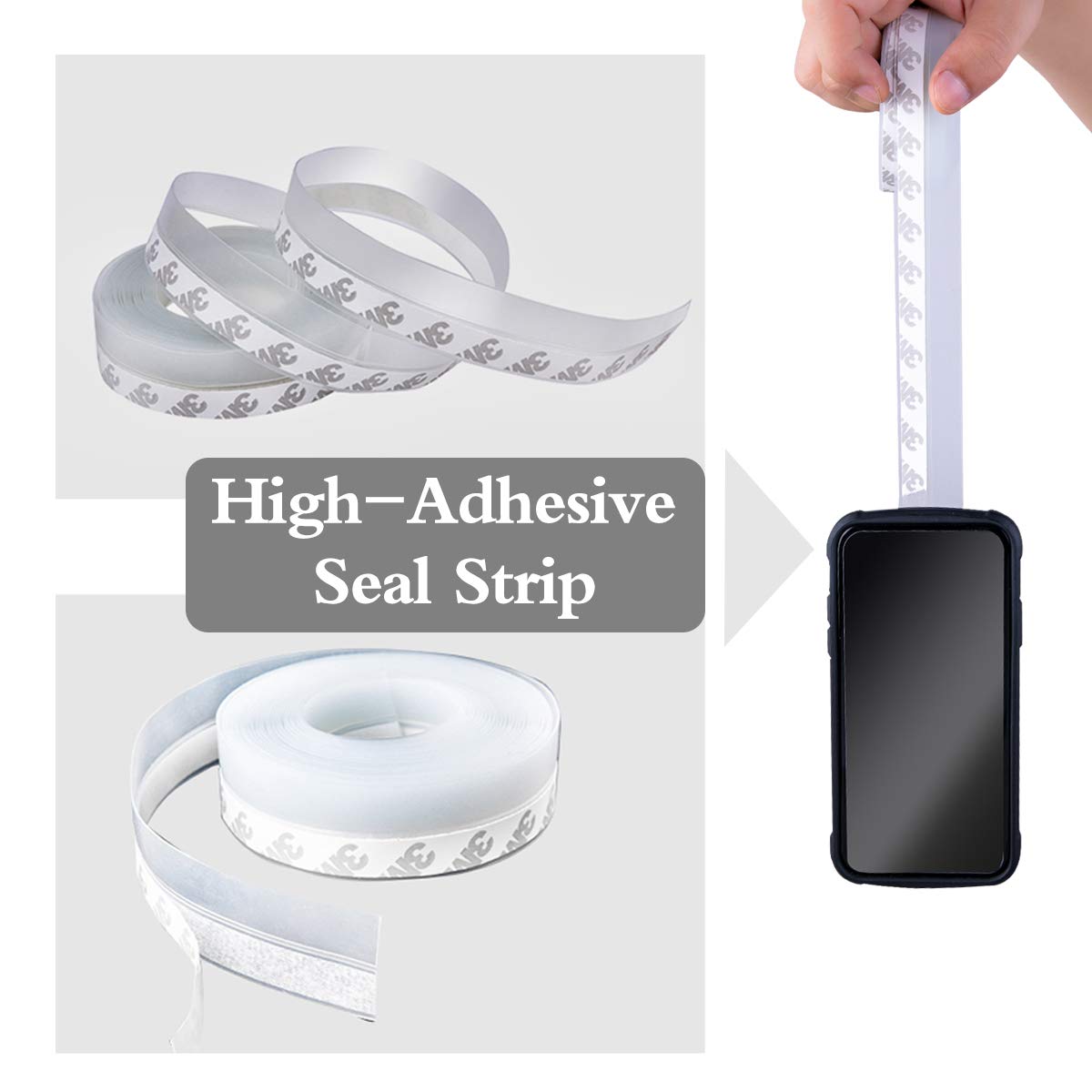 Silicone Seal Strip,Weather Stripping for Door or Window,Weatherproof Soundproof Self Adhesive Door Strip Bottom, Door Draft Stopper Silicone Strip Tape for Doors Windows and Shower Glass Gaps