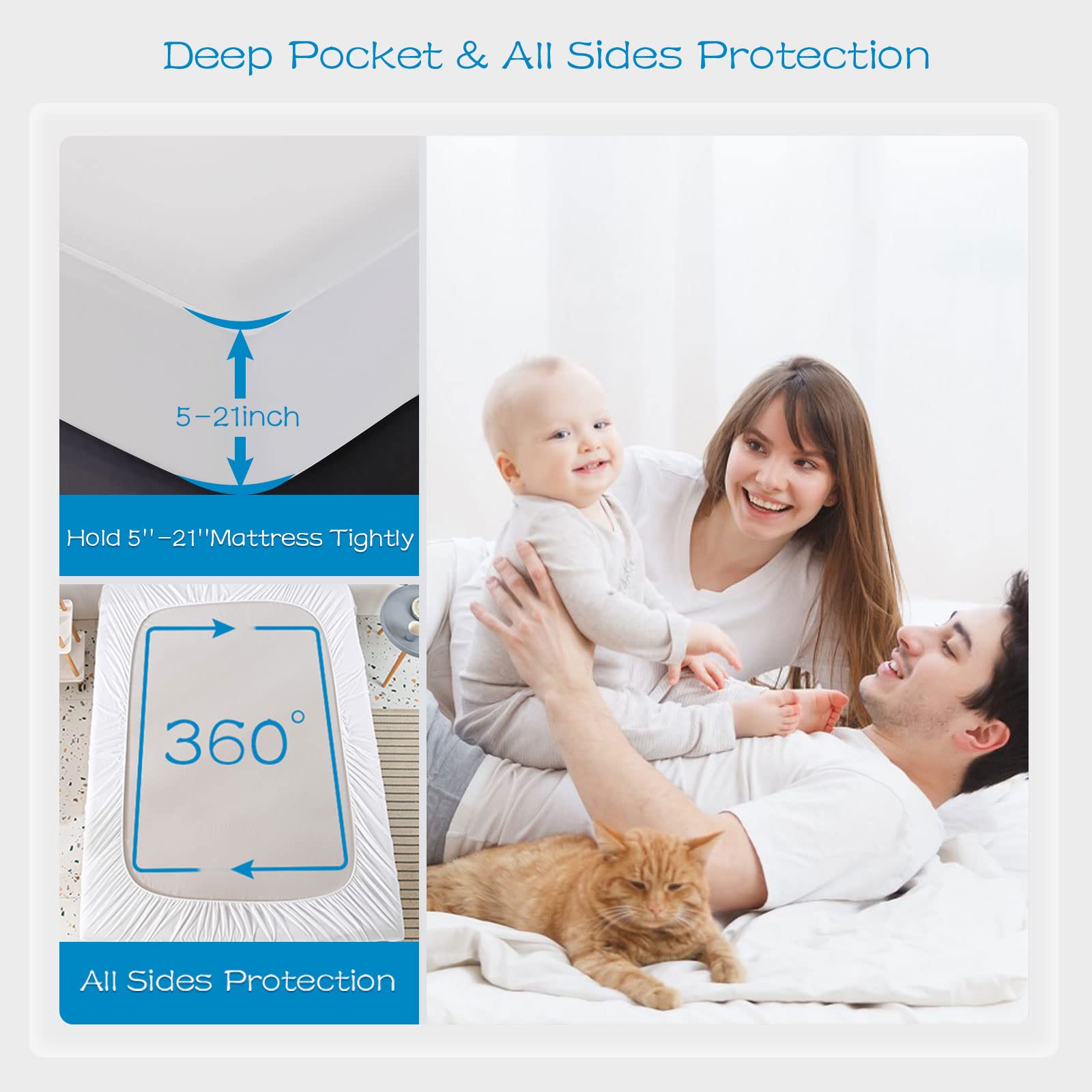GRT 2 Pack 100% Waterproof Mattress Protector Queen Size, Breathable & Noiseless Waterproof Mattress Cover Fitted Deep Pocket from 5" to 21", Smooth Washable Queen Bed Protector - Vinyl Free