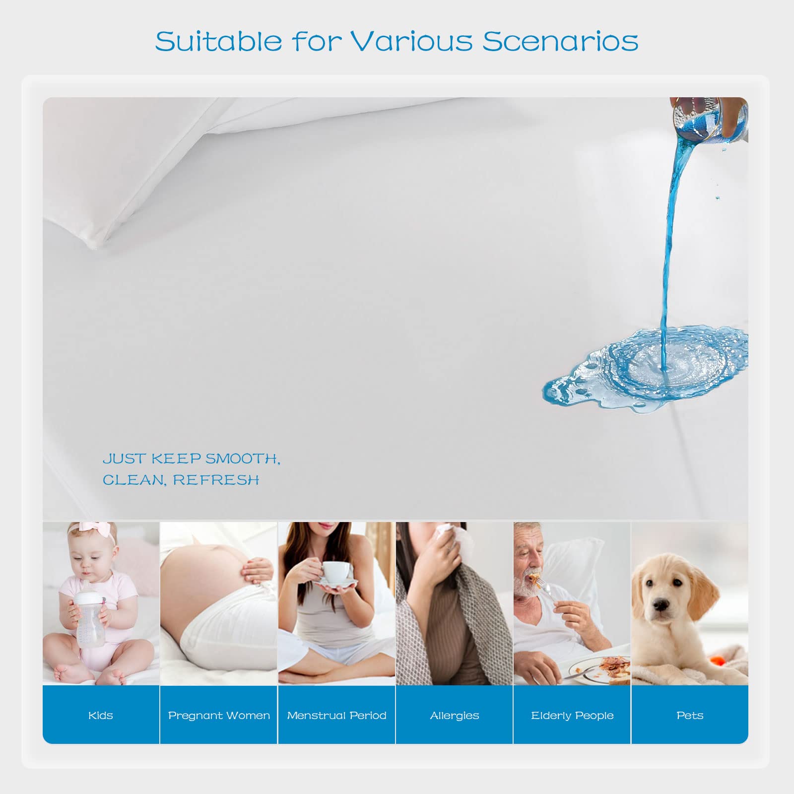 GRT 2 Pack 100% Waterproof Mattress Protector Queen Size, Breathable & Noiseless Waterproof Mattress Cover Fitted Deep Pocket from 5" to 21", Smooth Washable Queen Bed Protector - Vinyl Free