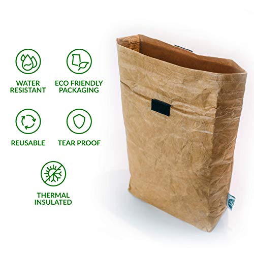 VIRGIN PULP Reusable Classic Brown Insulated Paper Lunch Bag|Eco-Friendly, Washable, Durable, Leakproof|For Men, Women, Boys & Girls|Work, School, Picnic|Freezable|Collapsible Meal Prep (6L)