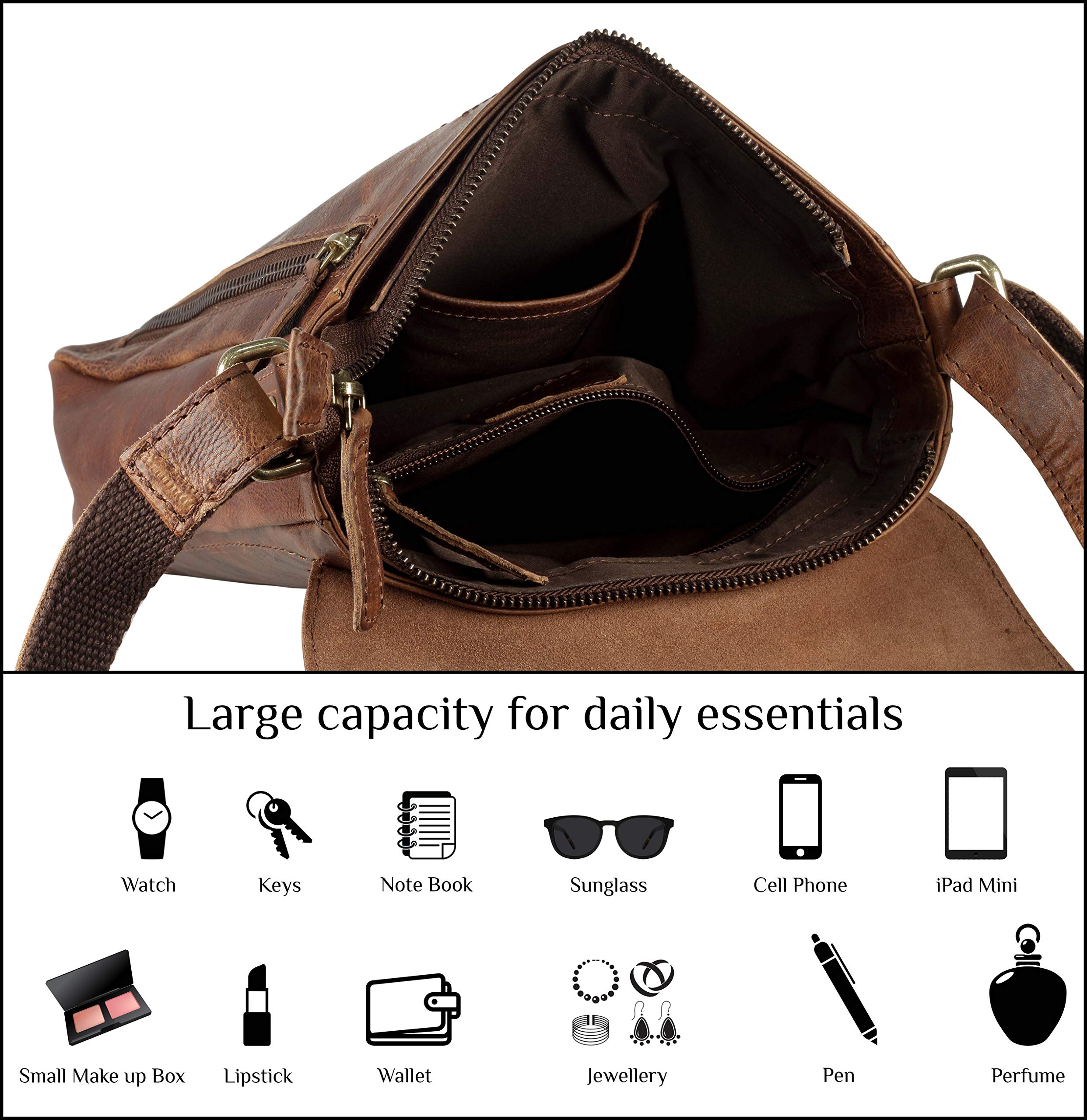 Mou Meraki Genuine Leather Brown Crossbody Purse and Handbags - Crossover Bag Over the Shoulder