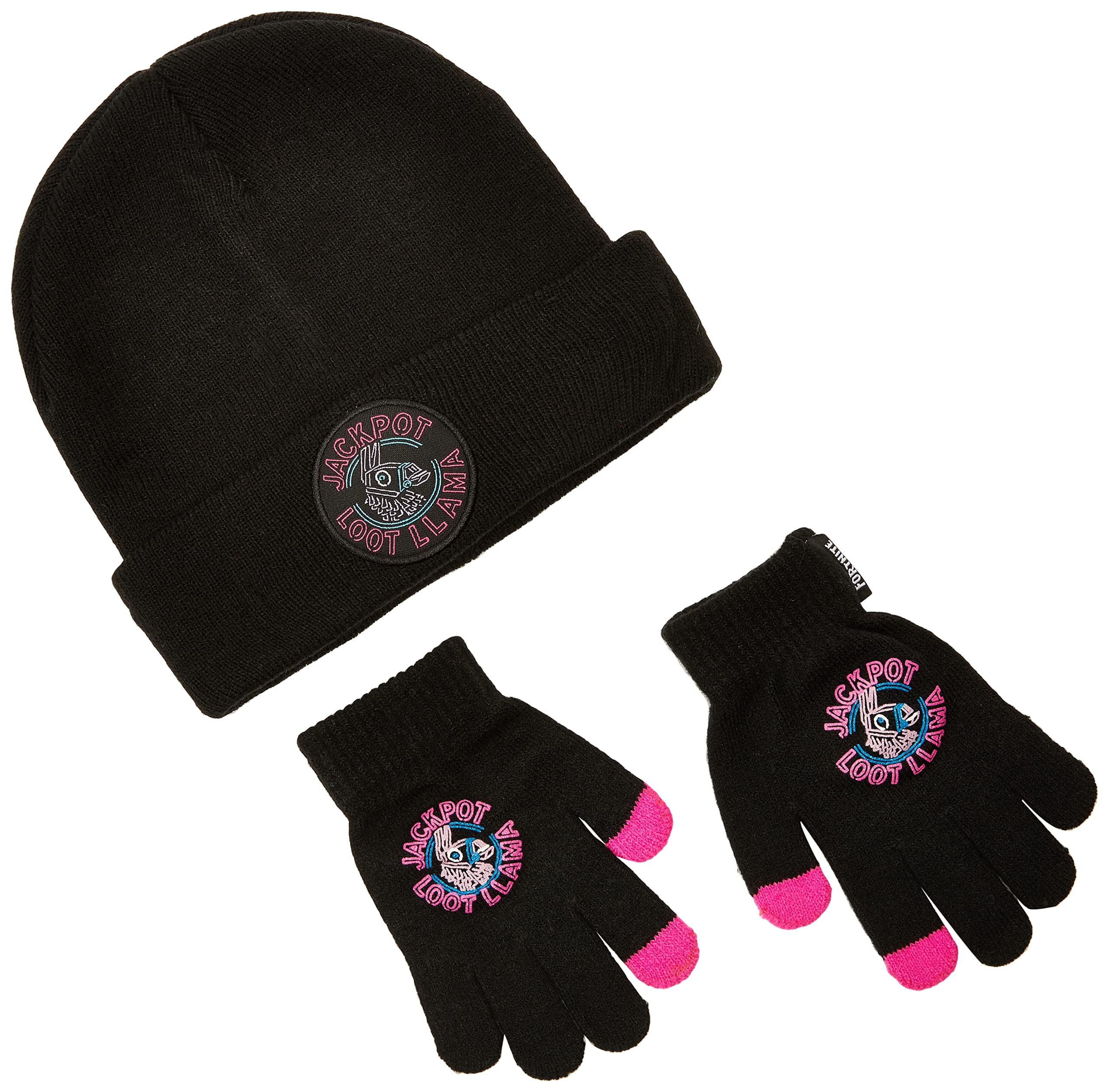 FORTNITE Boys Beanie Hat & Gloves Set (Loot Llama) Black