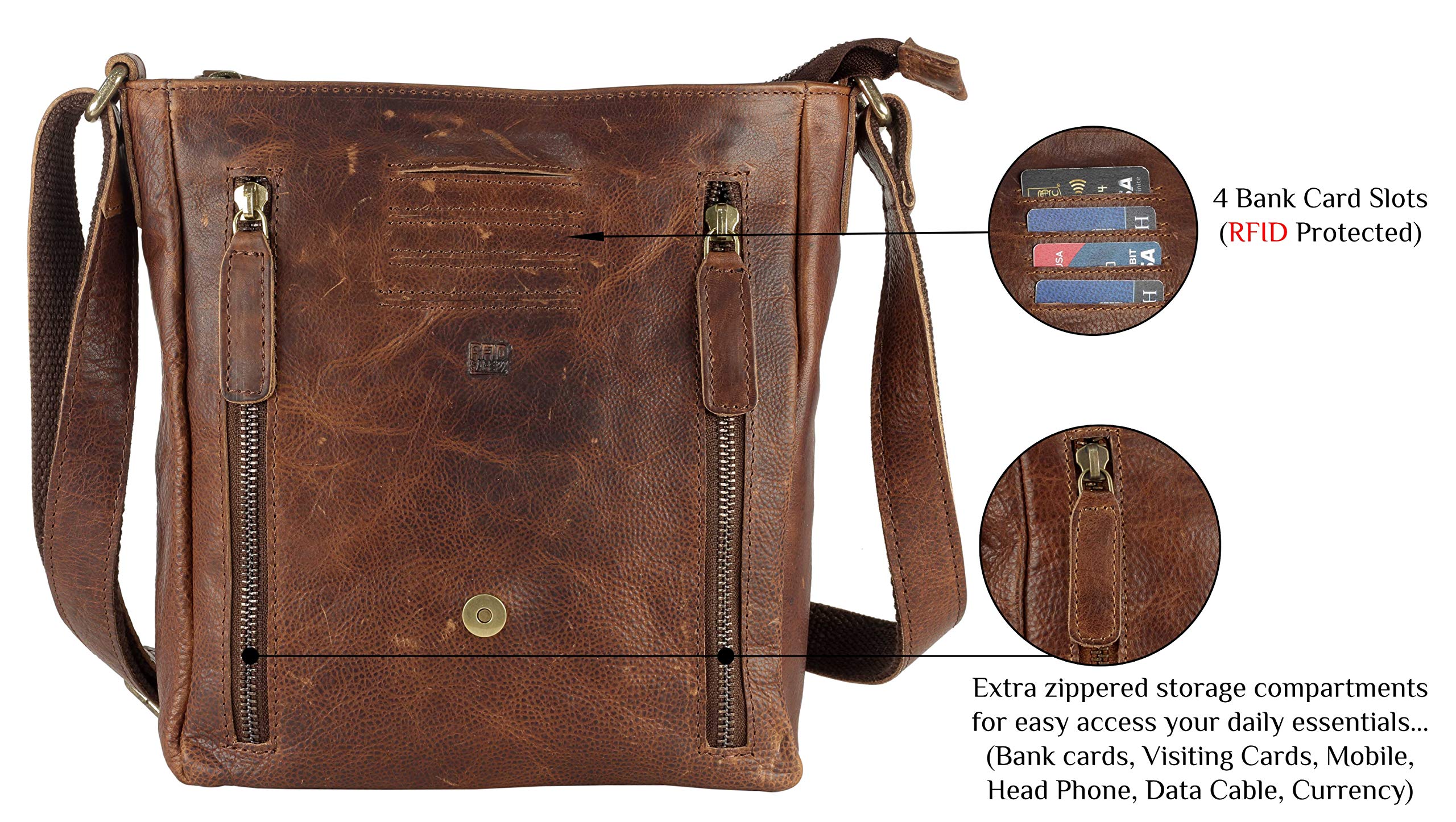 Mou Meraki Genuine Leather Brown Crossbody Purse and Handbags - Crossover Bag Over the Shoulder