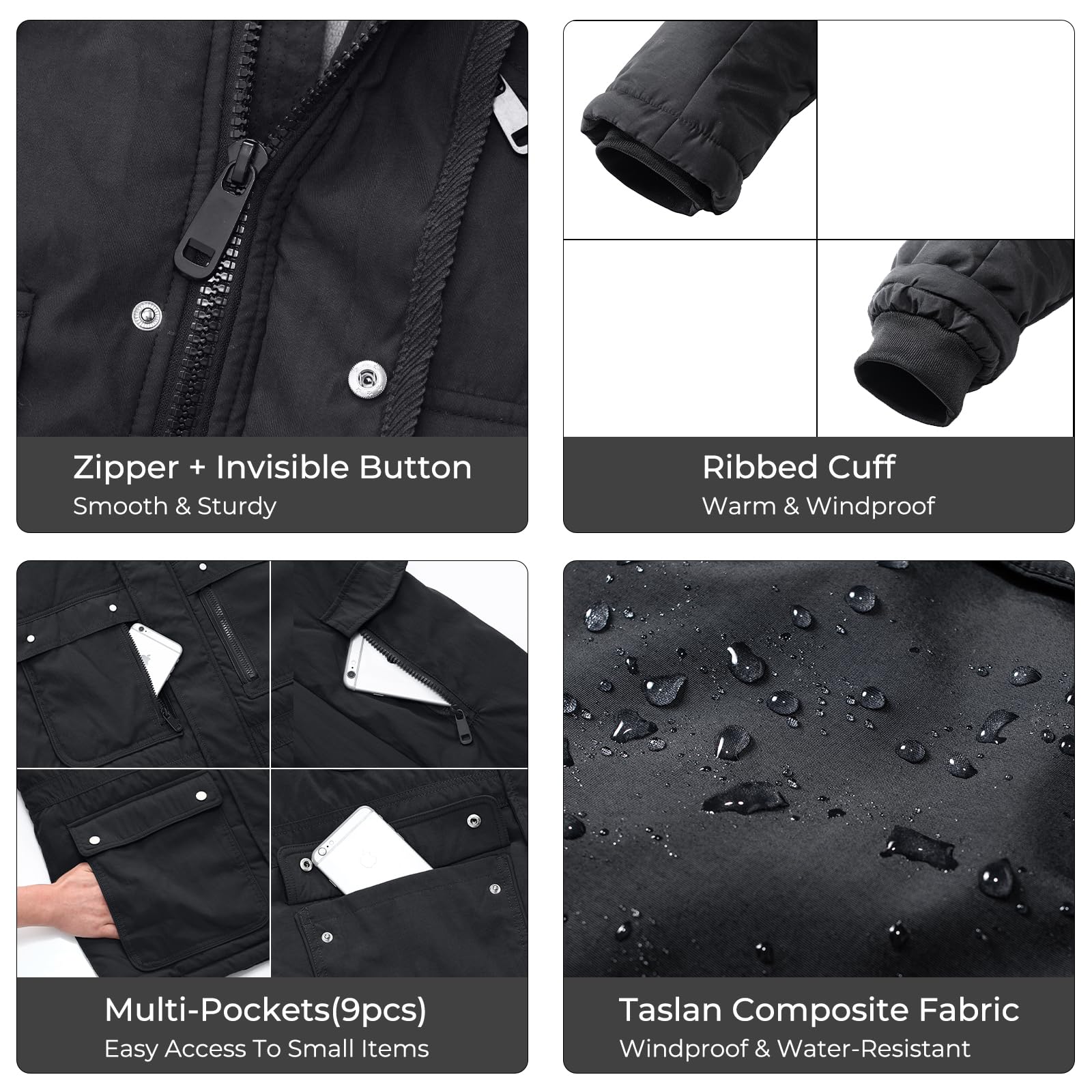 Men Winter Coats, Waterproof Ski Snow Jackets Mountain Hiking Windbreaker Parka Black Medium