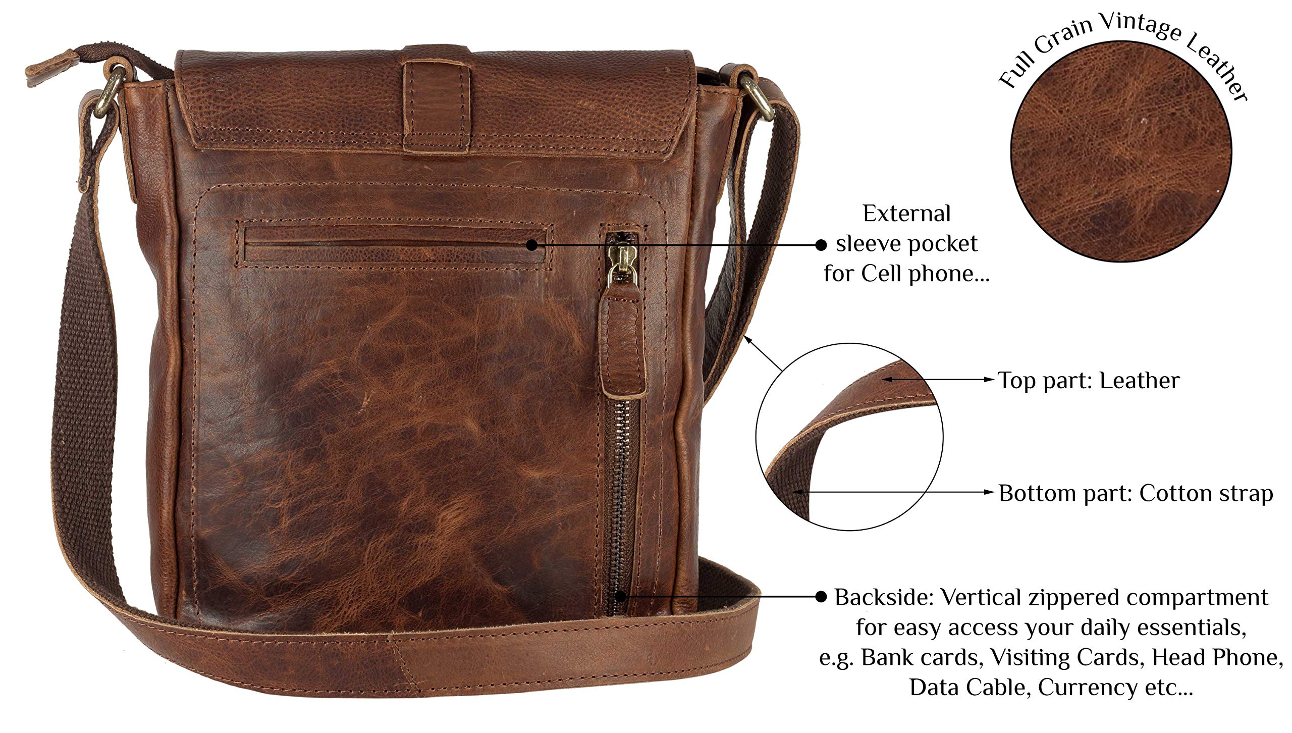 Mou Meraki Genuine Leather Brown Crossbody Purse and Handbags - Crossover Bag Over the Shoulder