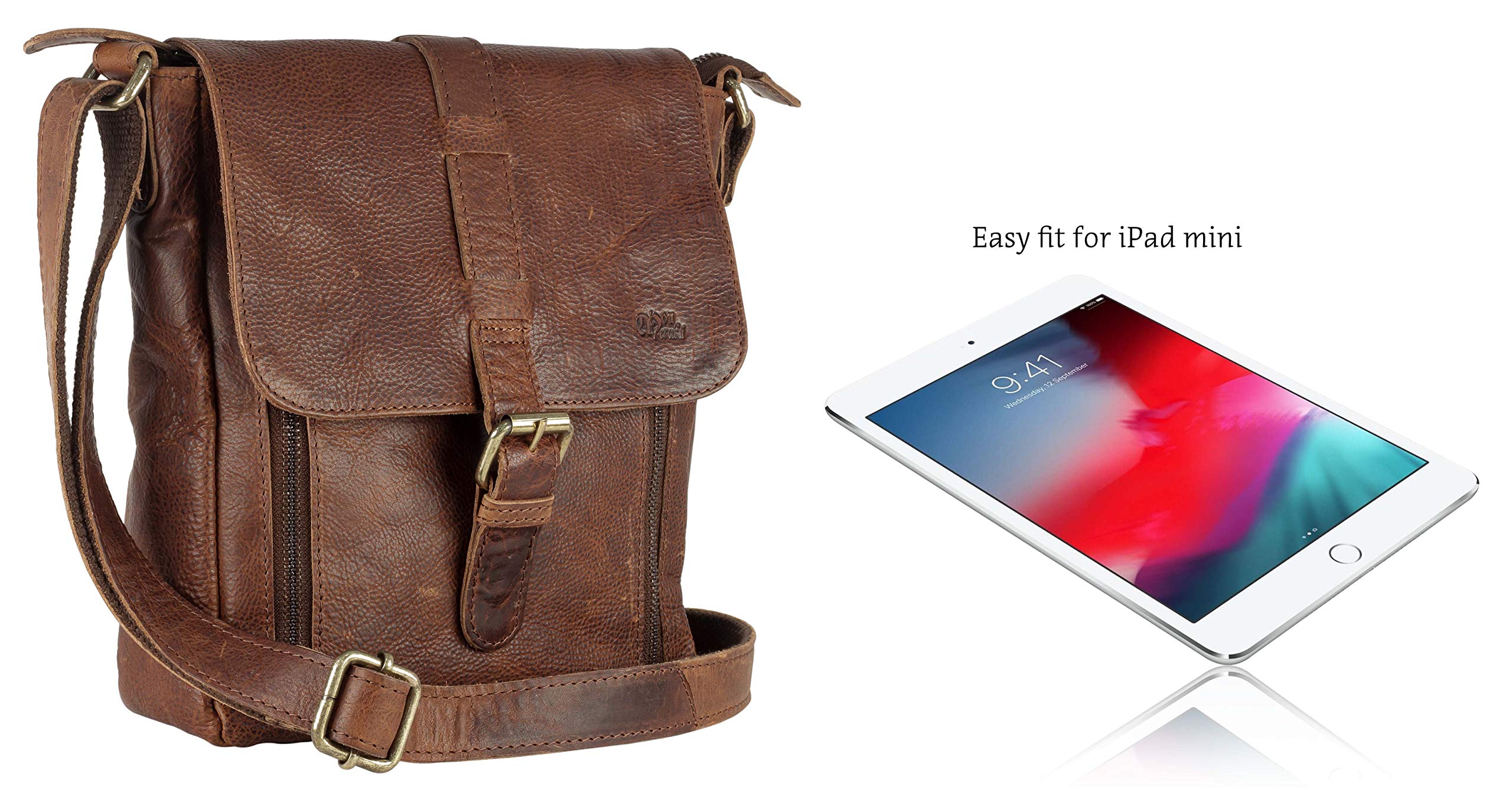 Mou Meraki Genuine Leather Brown Crossbody Purse and Handbags - Crossover Bag Over the Shoulder