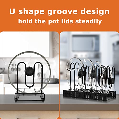 crevary Pots and Pans Organizer for Cabinet, Upgrade Anti-Skid, 8 Tier Pot Rack with 3 DIY Methods, Adjustable Pan Organizer Rack, Pot Organizer for Kitchen Organization & Storage, Pot Lid Organizer