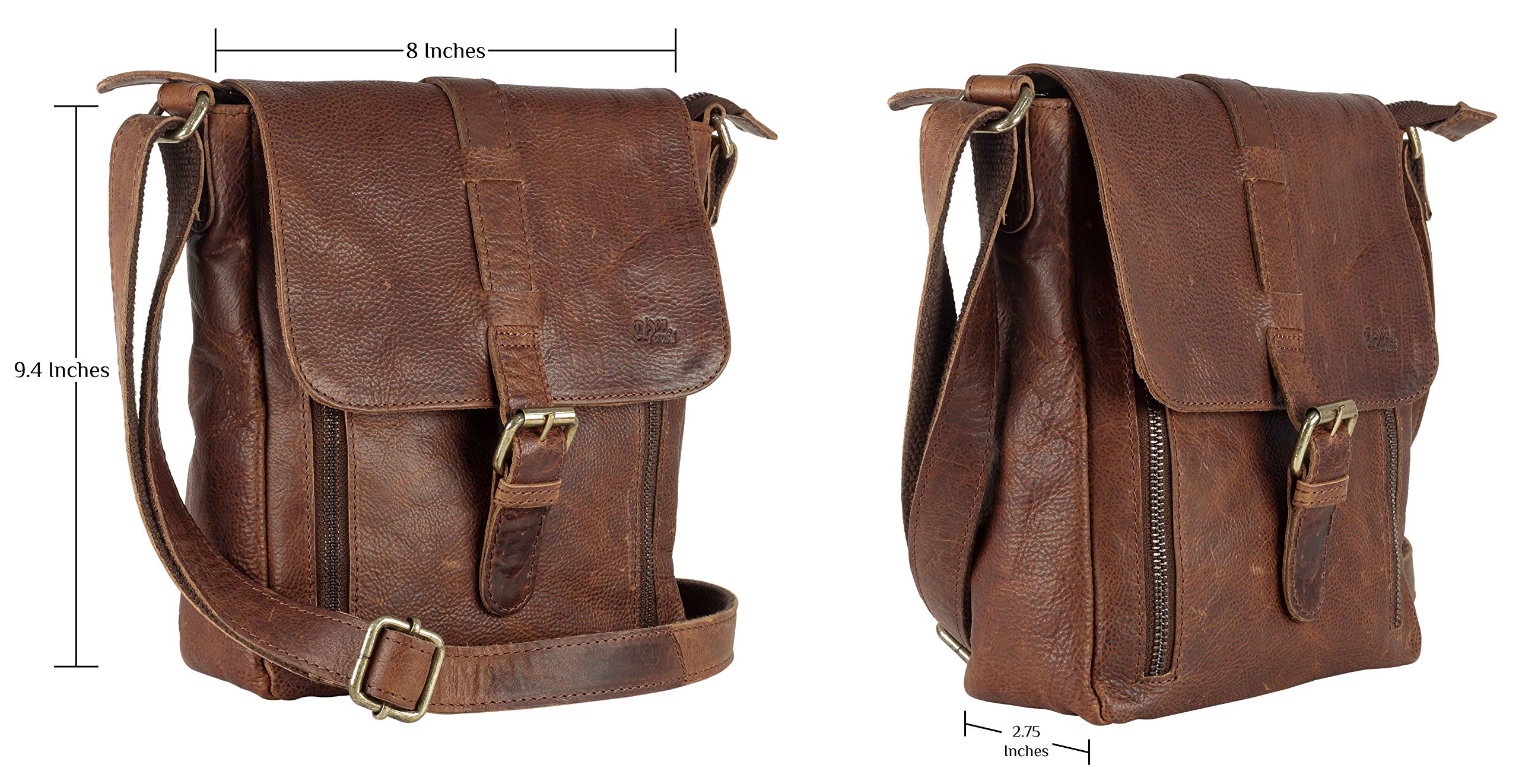 Mou Meraki Genuine Leather Brown Crossbody Purse and Handbags - Crossover Bag Over the Shoulder