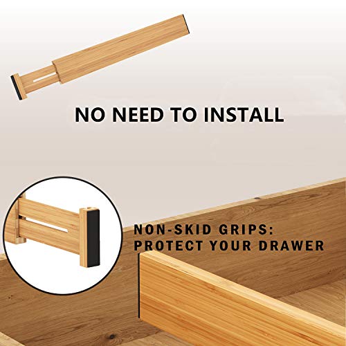 BAMEOS Drawer Dividers Bamboo Separators Organization Expandable Organizers for Kitchen Bedroom Bathroom Dresser Office 4-pack