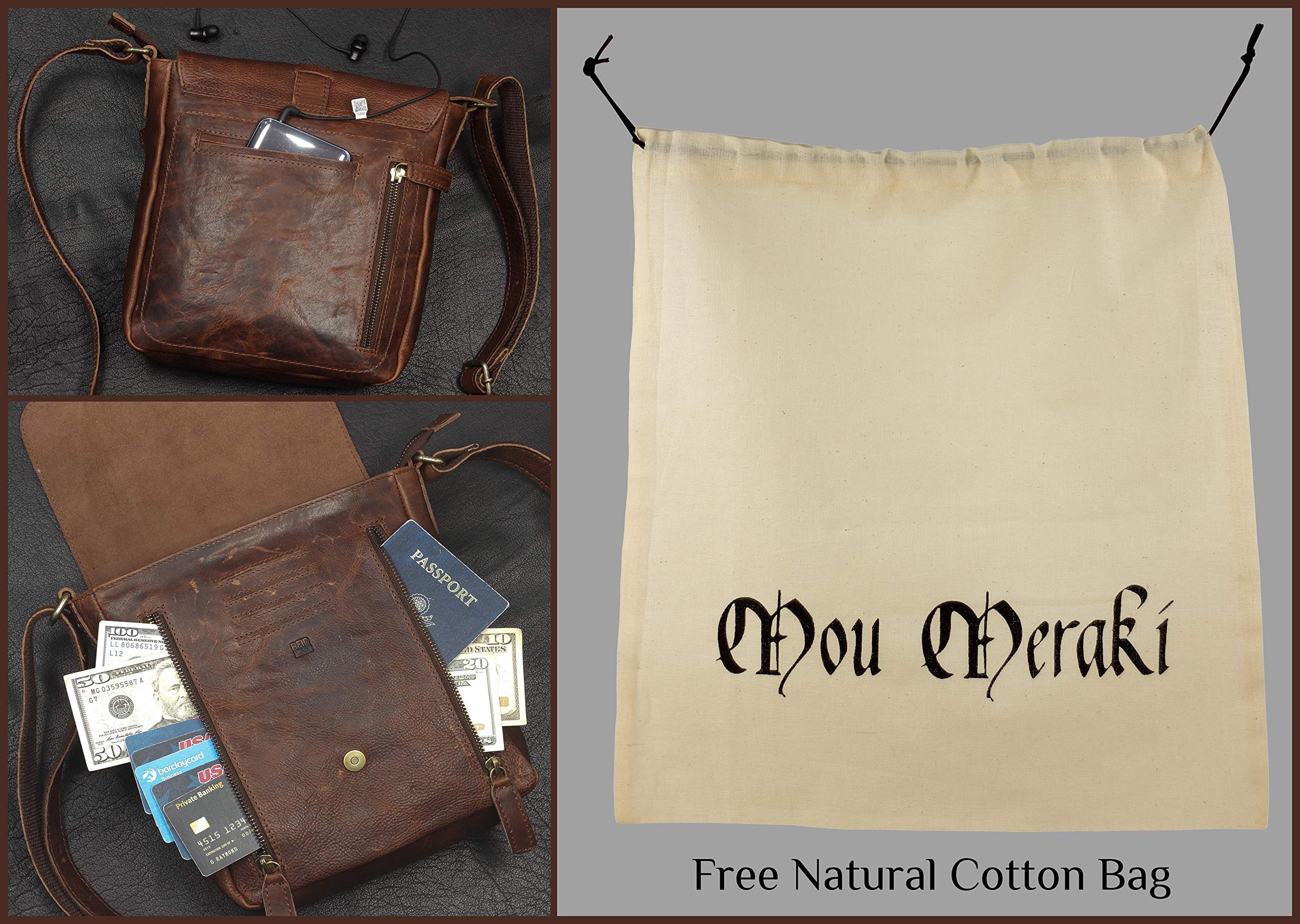 Mou Meraki Genuine Leather Brown Crossbody Purse and Handbags - Crossover Bag Over the Shoulder
