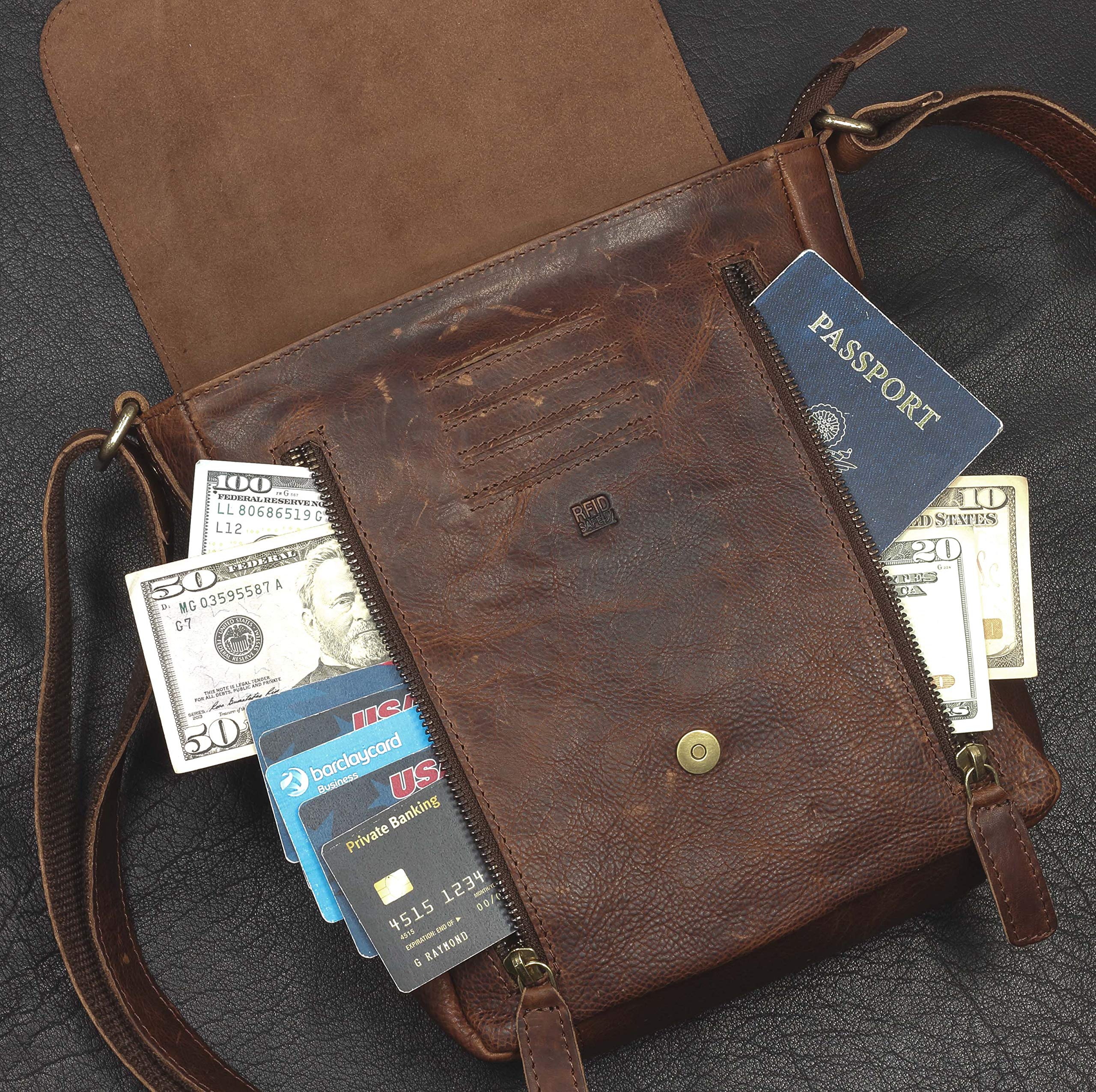 Mou Meraki Genuine Leather Brown Crossbody Purse and Handbags - Crossover Bag Over the Shoulder