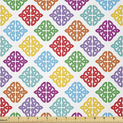 Lunarable Celtic Knot Fabric by The Yard, Colorful Antique European Ornate Design Mythological with Curved Lines, Stretch Knit Fabric for Clothing Sewing and Arts Crafts, 1 Yard, Multicolor