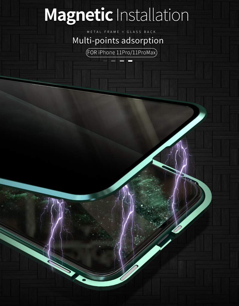 Guppy for iPhone 11 Pro Max Magnetic Case, Case with Built In Privacy Screen Protector Anti Spy Tempered Glass Slim Metal Aluminum Shockproof Cover Hard Drop Proof Protective Wireless Charging Support
