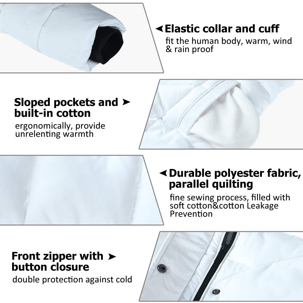 BINACL Long Hooded Down Alternative Overcoat, Sports Thermal Zip Up Thickened Jacket with Fur Trim Puffer 100% Polyester Weathered Motorcycle Softshell Cotton Padding Jacket for Girlfriend(White,M)