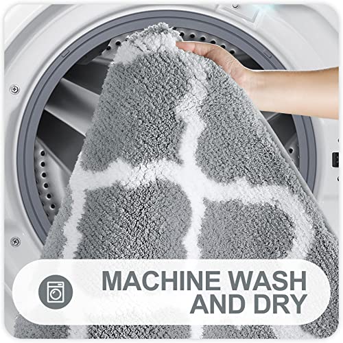 OLANLY Bathroom Rugs Set 2 Piece Microfiber Bath Shower Mat and U-Shaped Toilet Rug, Machine Wash Dry, Non Slip Absorbent Shaggy Bath Rug for Tub, Shower and Bath Room (20" x 32"+20" x 24", Grey)