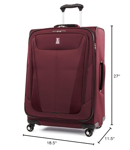 Travelpro Maxlite 5 Softside Expandable Checked Luggage with 4 Spinner Wheels, Lightweight Suitcase, Men and Women, Burgundy, Checked Medium 25-Inch
