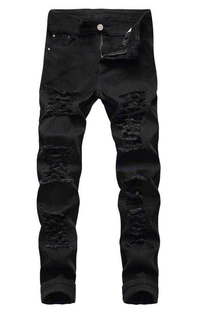 Men's Ripped Skinny Stretch Distressed Destroyed Slim Jeans Denim Pants Black 34