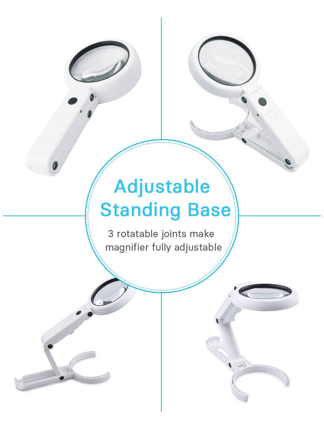 Magnifying Glass with Lights,Adjustable Standing Base,Portable Handheld,[3.5X+10X] Dual Magnification Lens,Magnifier Glass for Reading Jewelry Craft and Computer Repair