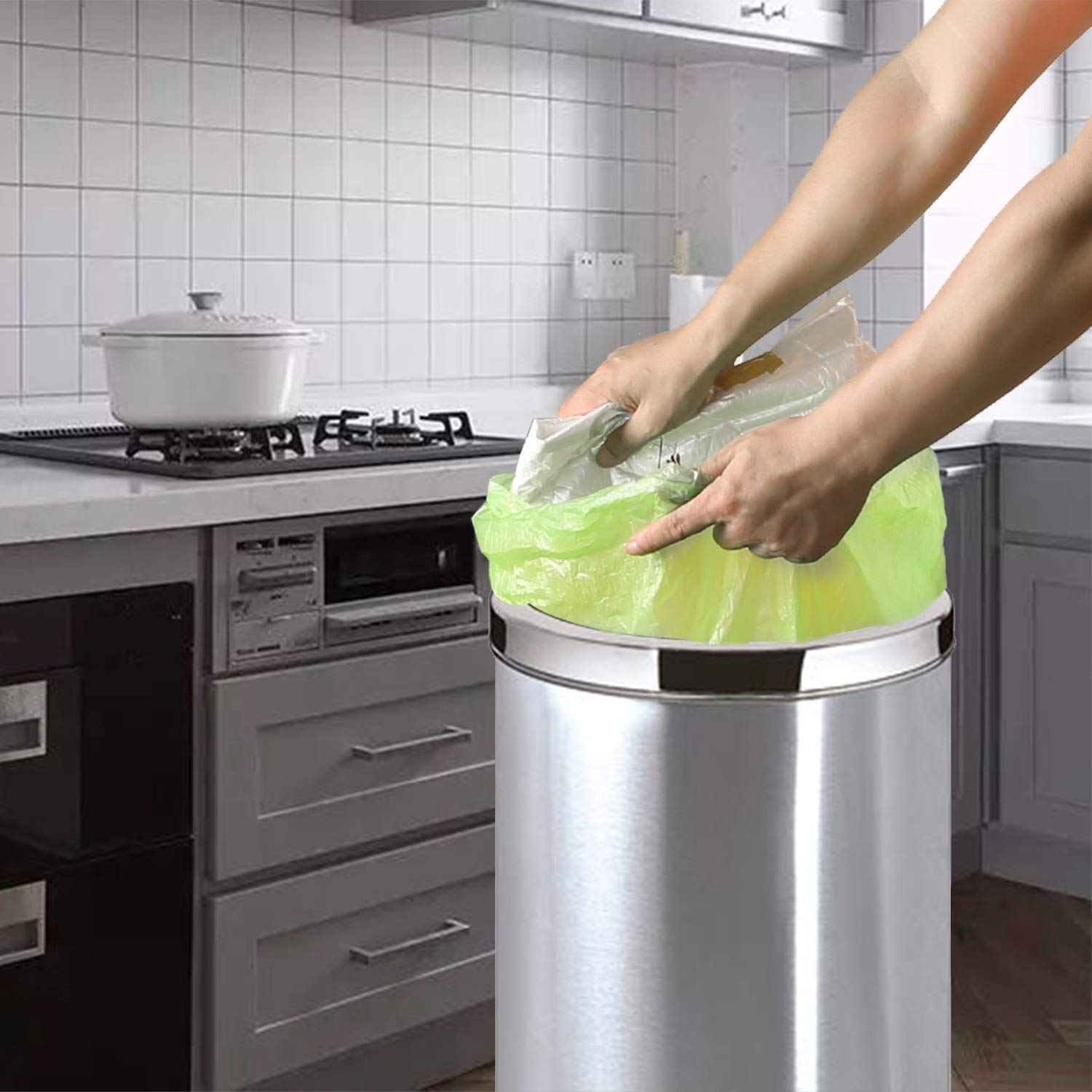 13-15 Gallon Trash Bags Plant Based Garbage Bags Recycling Unscented Tall Kitchen Trash Bags for Kitchen, Yard, Lawn,Office(75 Counts, Green)