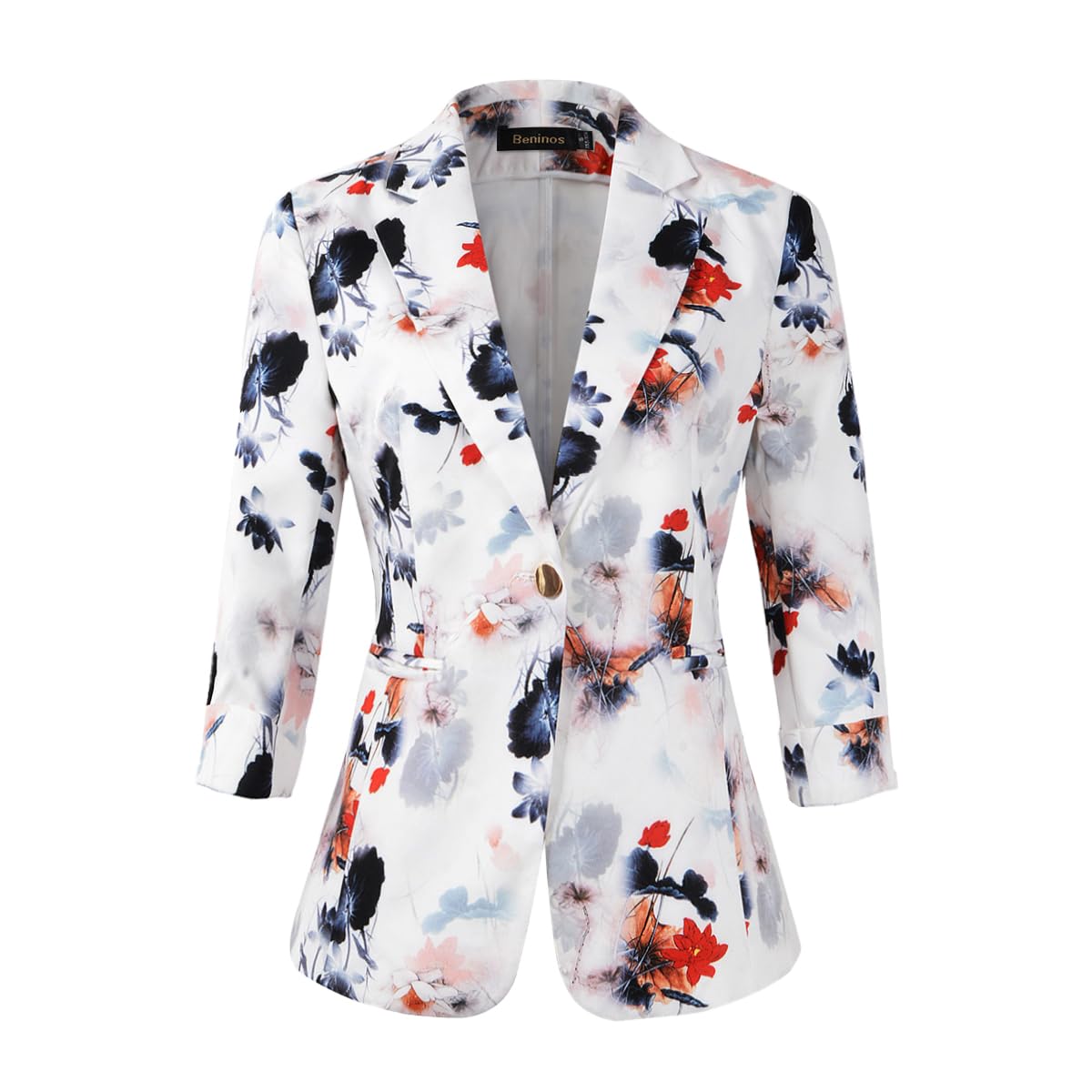 Womens 3/4 Sleeve Lightweight Office Work Suit Jacket Boyfriend Blazer (1905 White, L)