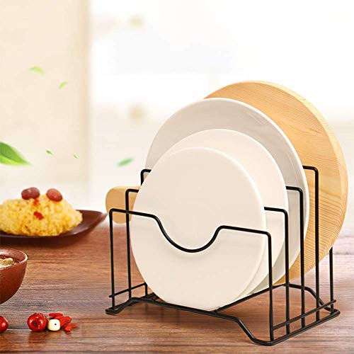 Stainless Iron Cutting Board Holder, Cutting Board Storage Organizer , Pot Lid Rack Organizer Kitchen Cabinet Rack Storage with 4 Sectional (Black)