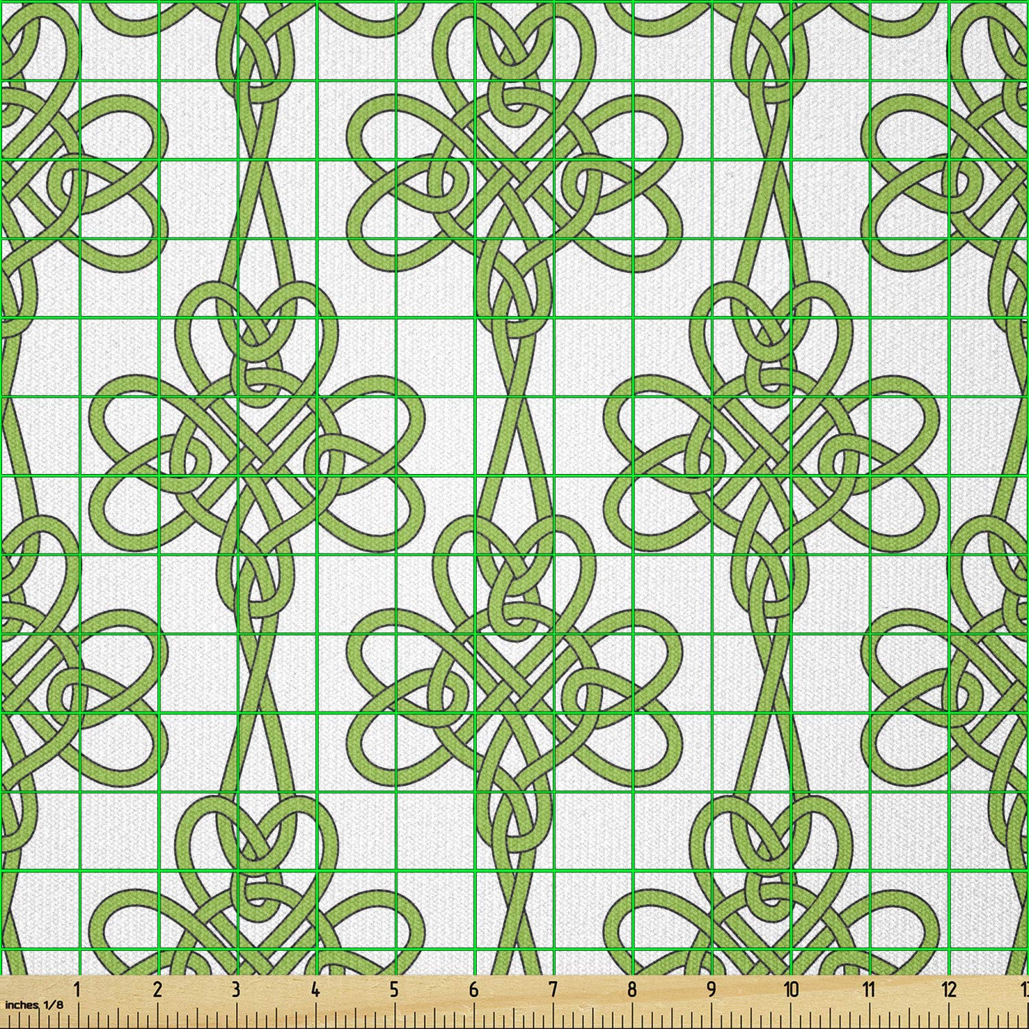 Lunarable Celtic Fabric by The Yard, St. Patrick's Day Theme Celtic Knots Lucky Clover Design Pattern Irish Theme Print, Stretch Knit Fabric for Clothing Sewing and Arts Crafts, 1 Yard, Green Ivory