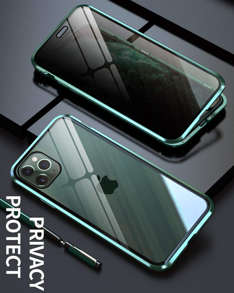 Guppy for iPhone 11 Pro Max Magnetic Case, Case with Built In Privacy Screen Protector Anti Spy Tempered Glass Slim Metal Aluminum Shockproof Cover Hard Drop Proof Protective Wireless Charging Support