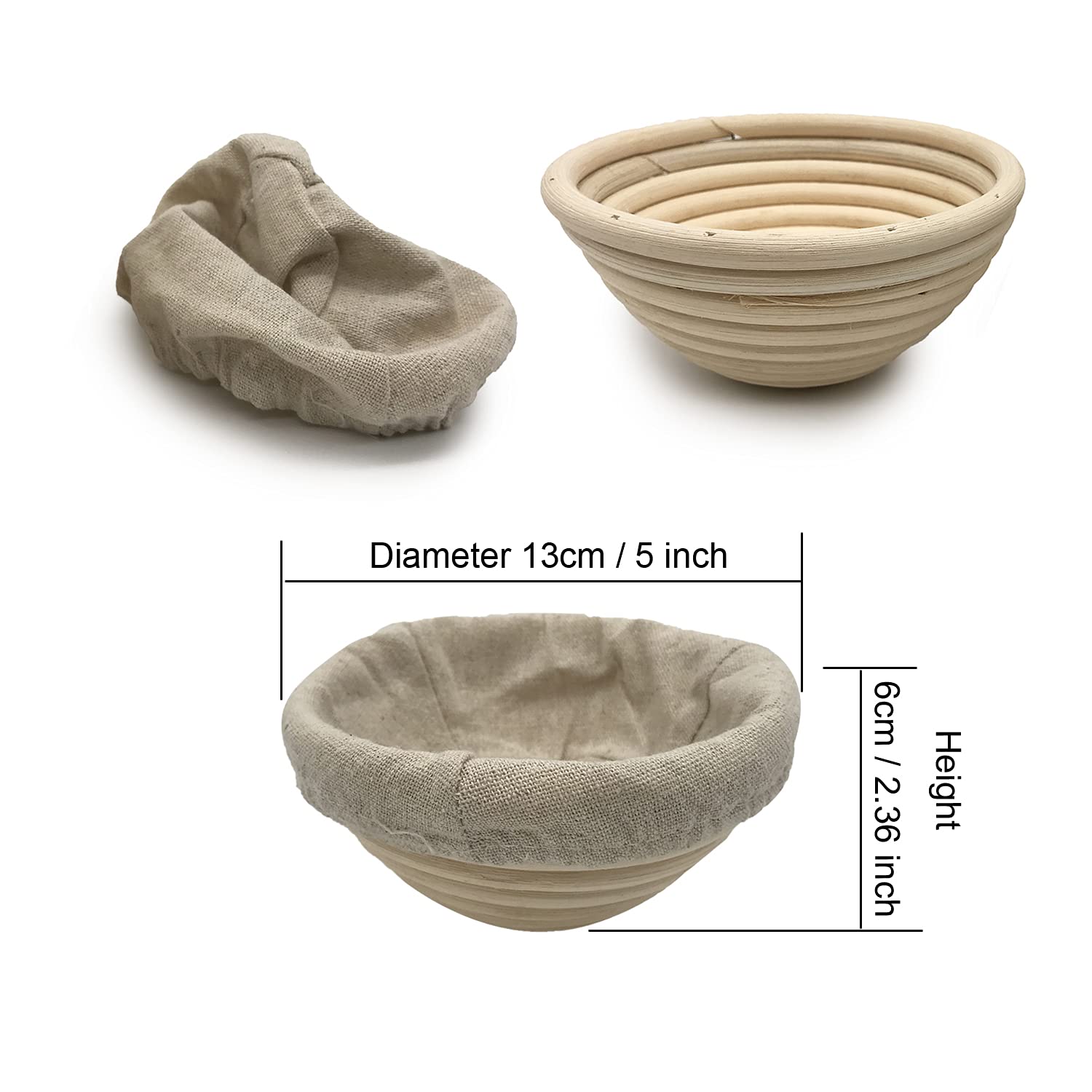 5 Inch Round Bread Proofing Basket Sourdough Rising Rattan Bowl for Artisan Bread Home Baking, 2 Pack