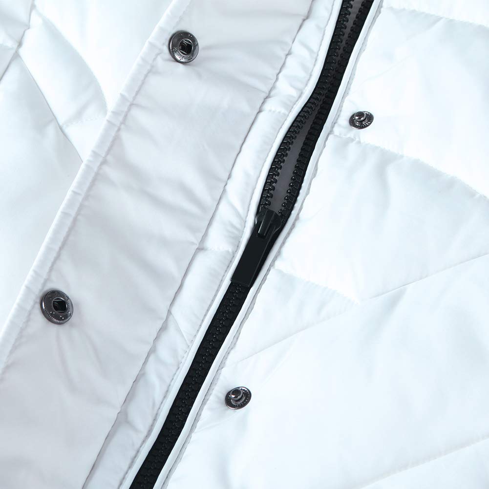 BINACL Long Hooded Down Alternative Overcoat, Sports Thermal Zip Up Thickened Jacket with Fur Trim Puffer 100% Polyester Weathered Motorcycle Softshell Cotton Padding Jacket for Girlfriend(White,M)