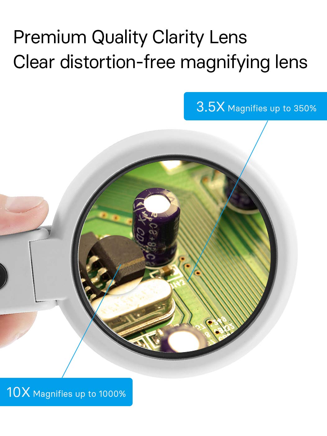 Magnifying Glass with Lights,Adjustable Standing Base,Portable Handheld,[3.5X+10X] Dual Magnification Lens,Magnifier Glass for Reading Jewelry Craft and Computer Repair