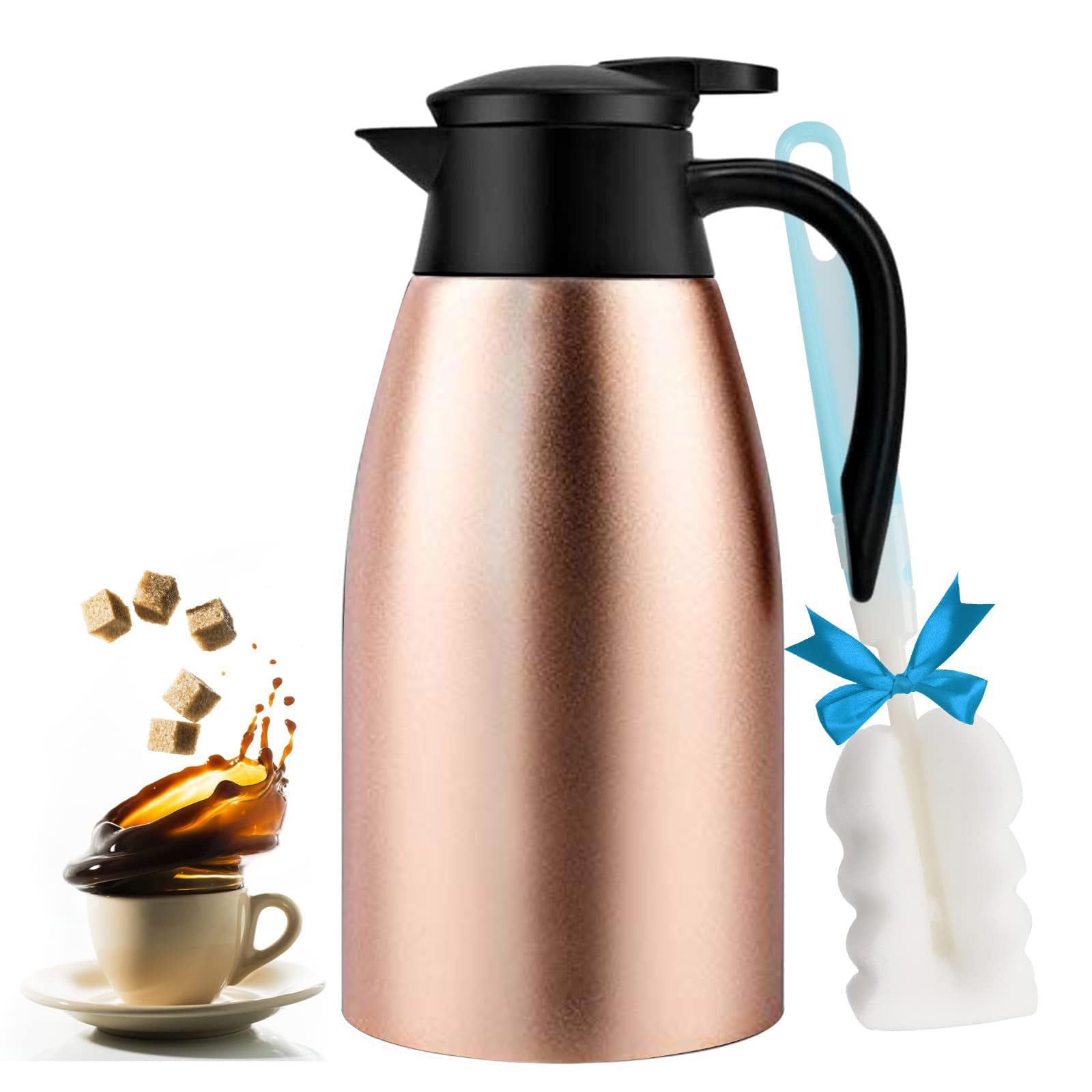 68oz Coffee Carafe Airpot Insulated Coffee Thermos Urn Stainless Steel Vacuum Thermal Pot Flask for Coffee, Hot Water, Tea, Hot Beverage - Keep 12 Hours Hot, 24 Hours Cold -Gold