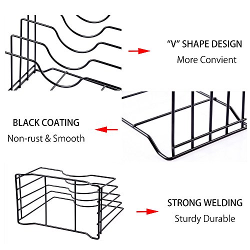 Stainless Iron Cutting Board Holder, Cutting Board Storage Organizer , Pot Lid Rack Organizer Kitchen Cabinet Rack Storage with 4 Sectional (Black)