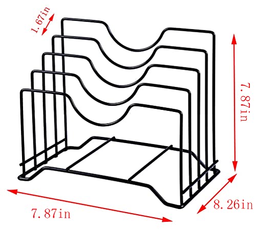 Stainless Iron Cutting Board Holder, Cutting Board Storage Organizer , Pot Lid Rack Organizer Kitchen Cabinet Rack Storage with 4 Sectional (Black)