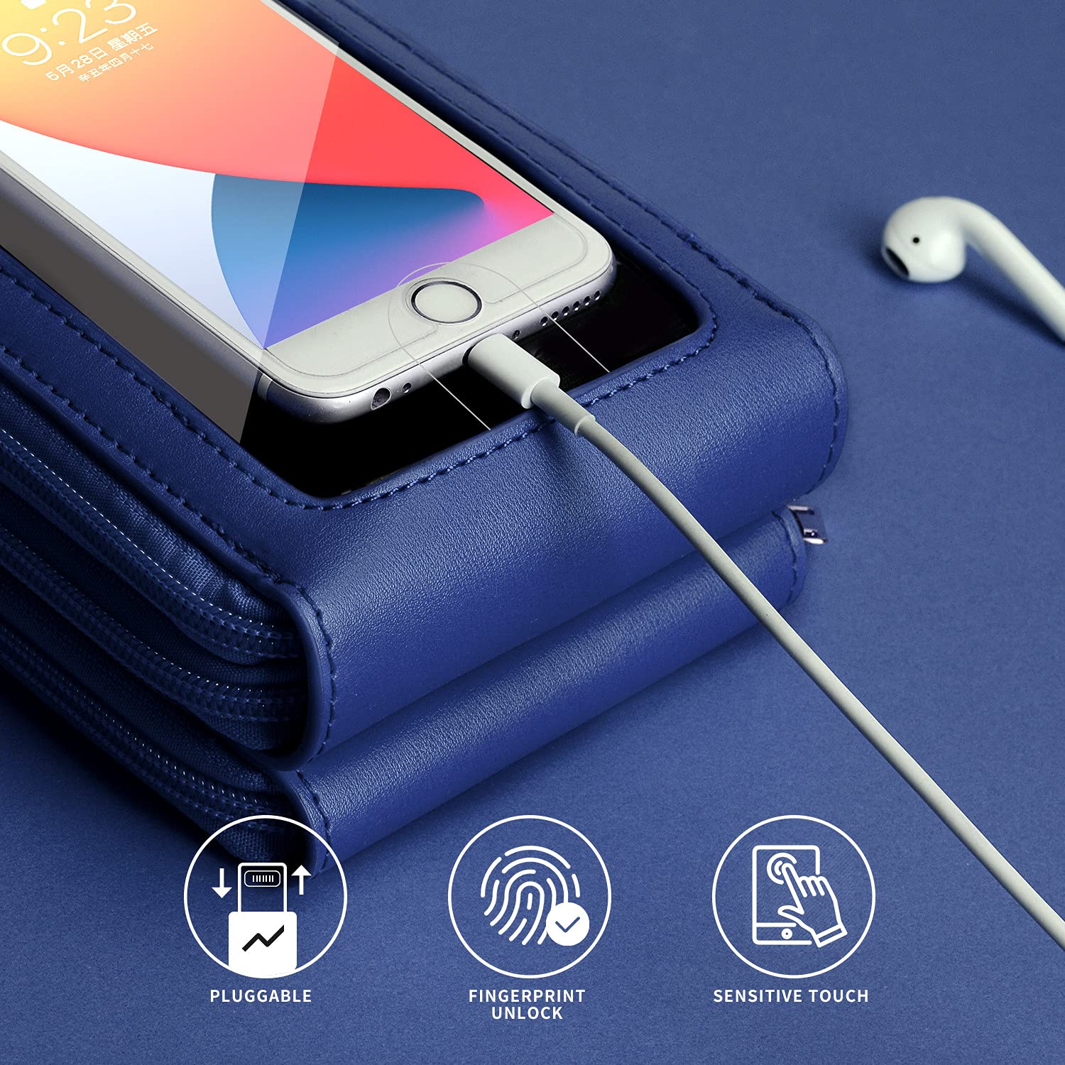 Small Crossbody Phone Bag for Women, RFID Blocking Touch Screen Cell phone Wallet Crossbody Purse Shoulder Strap Credit Card Holder Navy Blue