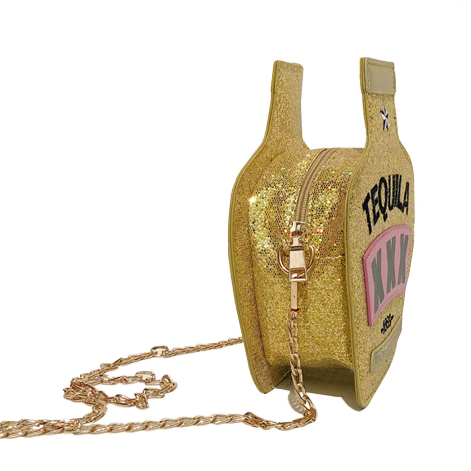 Lanpet Women Sequins Cross Body Bag Bottle Shaped Evening Chain Strap Shoulder Bag