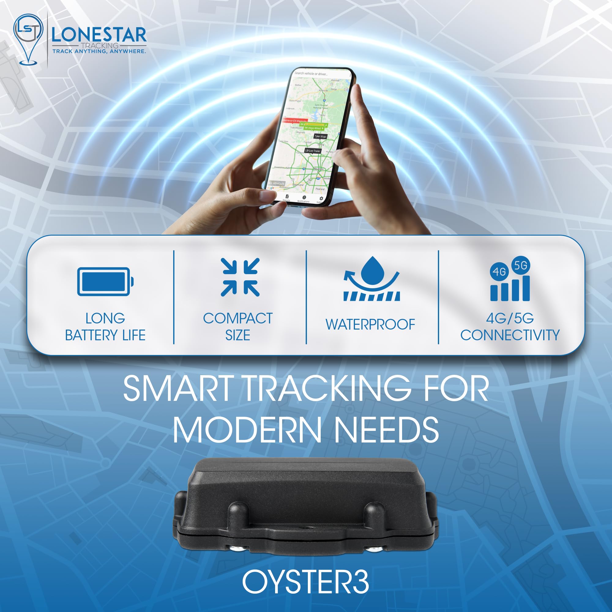 LoneStar Tracking GPS Tracker: Oyster3 4G/5G - Long Battery Life Hidden Car GPS Tracker Device, Anti-Theft Car Security for Vehicles,Cars,Trucks, Assets, Real-Time GPS Tracking (Subscription Required)