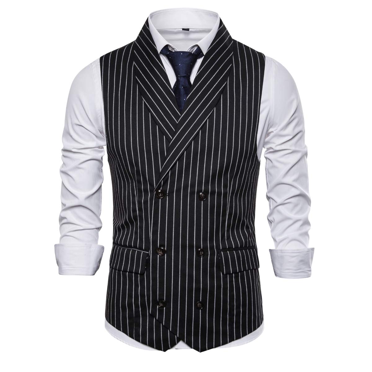 Mens Pinstripe Plaid Vest Slim Fit Formal Dress Vest Double-Breasted Business Vest