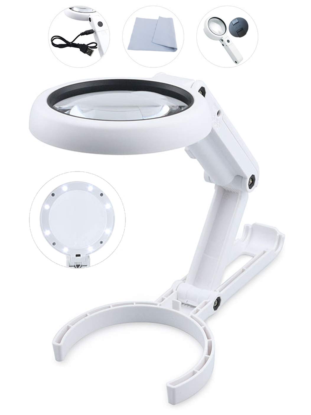 Magnifying Glass with Lights,Adjustable Standing Base,Portable Handheld,[3.5X+10X] Dual Magnification Lens,Magnifier Glass for Reading Jewelry Craft and Computer Repair