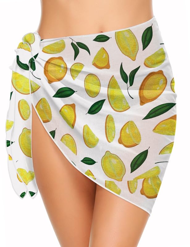 Ekouaer Women's Soft Wrap Beach Swimwear Short Cover Up Pareo Swimsuit Wrap Lemon Patterns