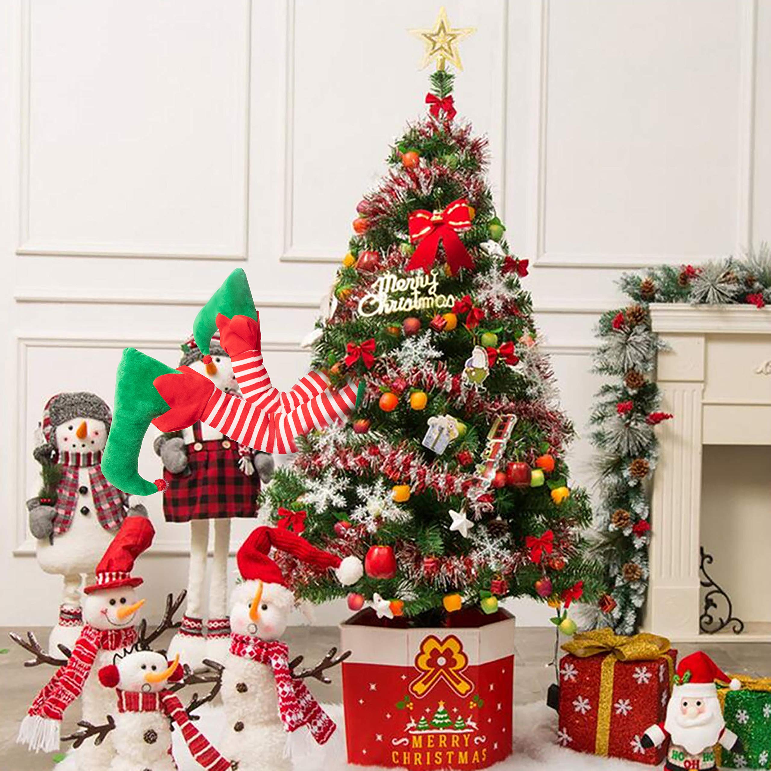 Geefuun 23β Christmas Elf Stuffed Legs Stuck Tree Topper Decorations -Xmas Holiday Indoor Outdoor Decor Party Ornaments and Decorations