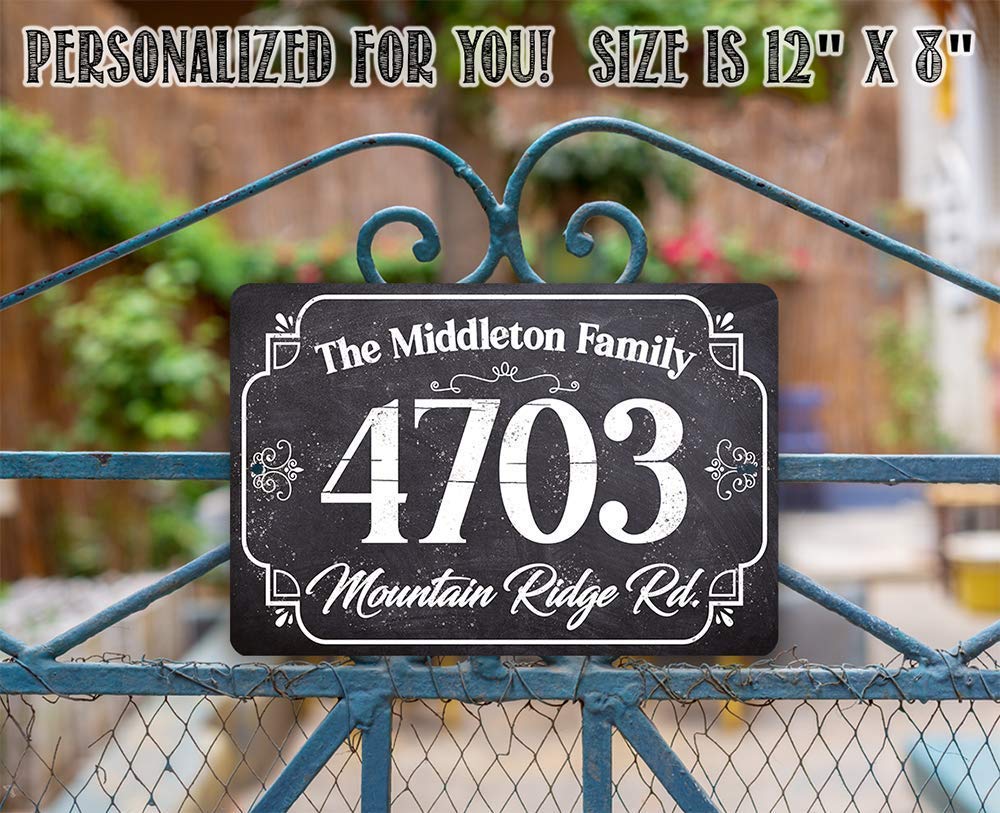 Personalized House Number Sign - Rectangular House Number for Outside, Custom Address Numbers Street Name Yard Plaque Sign, Great Housewarming Gift, Chalkboard Look, Metal Outdoor Signage