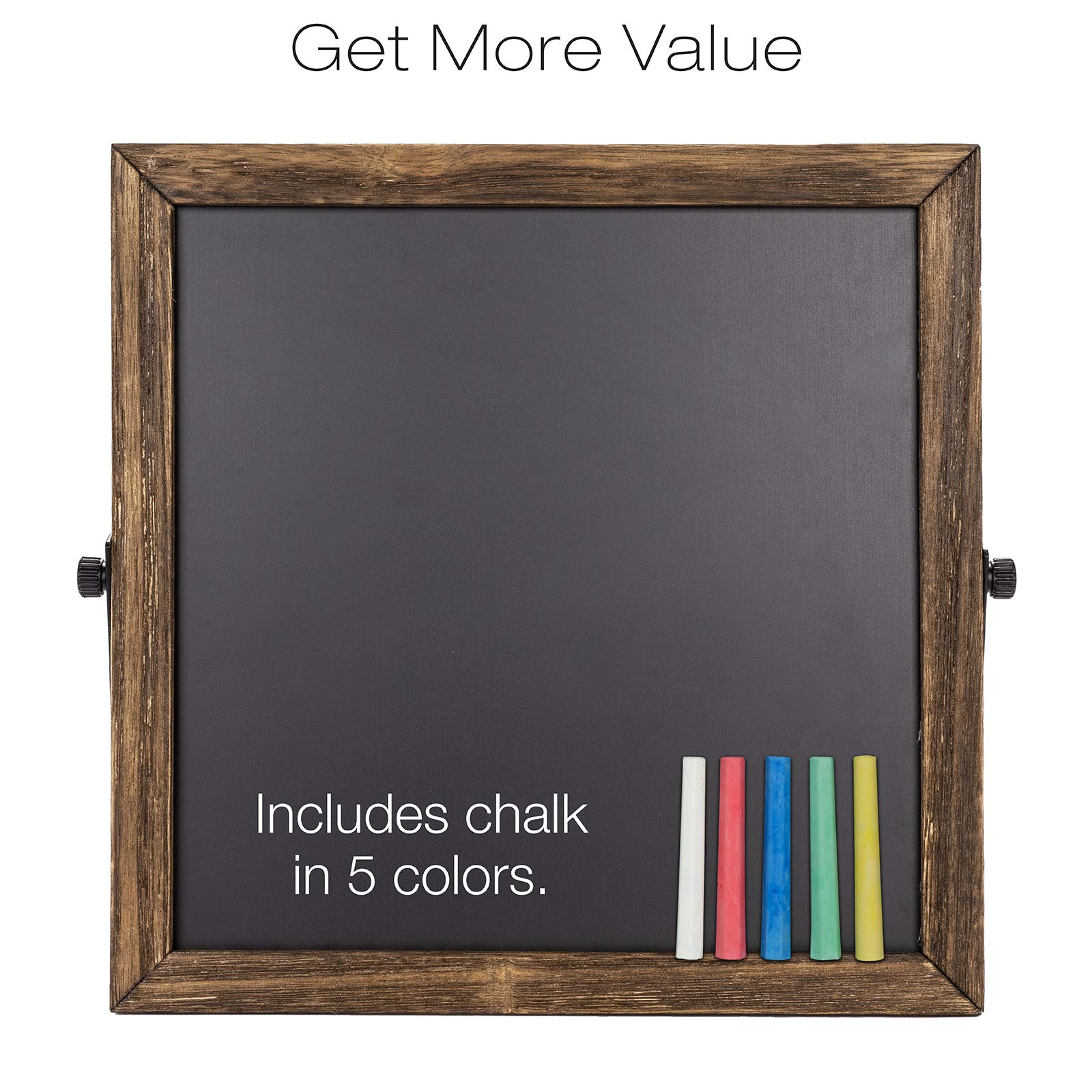 Excello Global Products Rustic Chalkboard Sign Wooden Frame with Adjustable Stand Menu Message Board Double Sided Display Magnetic Surface Reversible 11 x 11 Inches